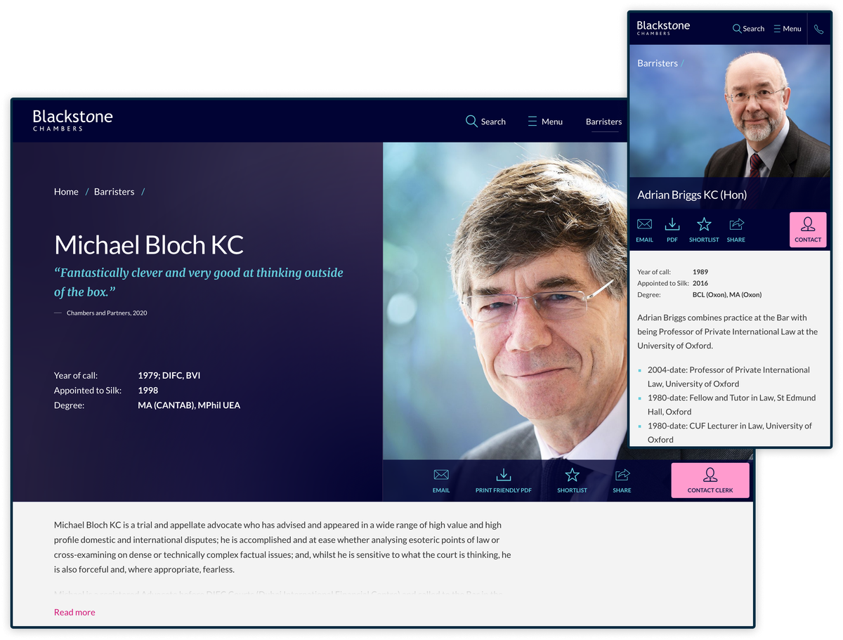 Website design for Blackstone Chambers - Cursive